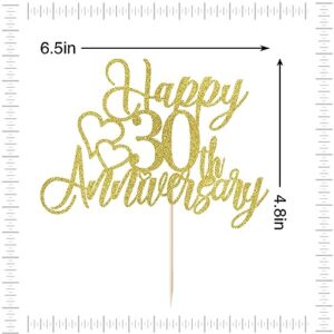 Crseniny 30th Anniversary Cake Topper，Company 30 Anniversary Party Decorations,30th Birthday, 30th Wedding Anniversary/Pearl Wedding Party Decoration supplies(30 Gold Glitter)