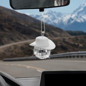 disco ball car mirror hanging accessories,white disco ball car accessory,disco cowgirl car charm,disco ball car mirror ornament decoration for women