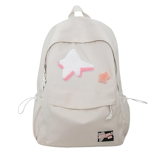 Verdancy Kawaii Backpack for School College Teens Students Travel Aesthetic Bookbag Cute Schoolbag Casual Daypack (White)