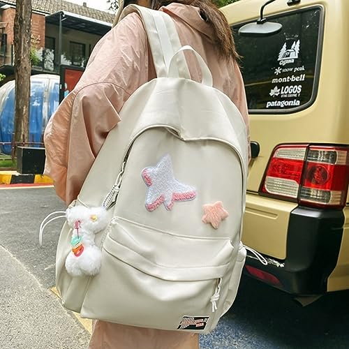 Verdancy Kawaii Backpack for School College Teens Students Travel Aesthetic Bookbag Cute Schoolbag Casual Daypack (White)