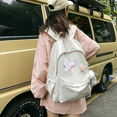 Verdancy Kawaii Backpack for School College Teens Students Travel Aesthetic Bookbag Cute Schoolbag Casual Daypack (White)