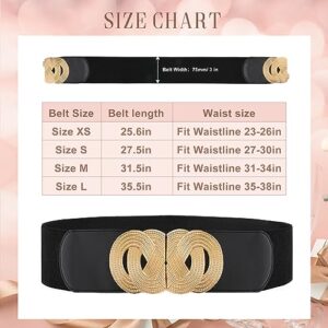 XZQTIVE 3 Pieces Women Wide Waist Belt For Dress Sweater Fashion Elastic Stretch Waistband With Gold Circle Hook Buckle