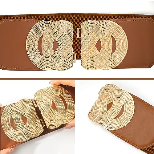 XZQTIVE 3 Pieces Women Wide Waist Belt For Dress Sweater Fashion Elastic Stretch Waistband With Gold Circle Hook Buckle