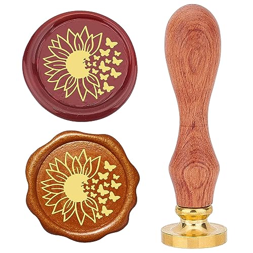 CRASPIRE Sunflower Wax Seal Stamp 25mm Removable Brass Head Retro Vintage Sealing Wax Stamp with Wooden Handle for Wedding Invitations Envelopes Christmas Thanksgiving Gift Packing