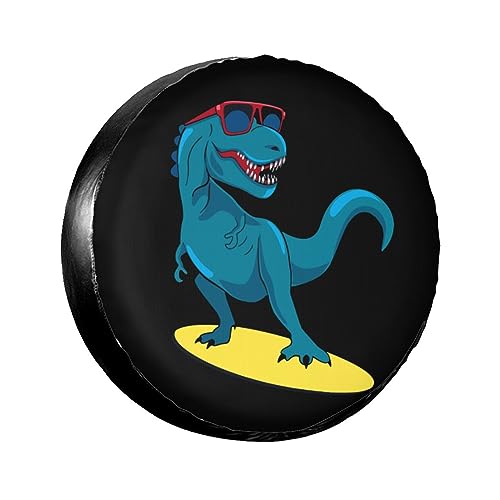 Surfer Dinosaur Tire Cover Spare Tire Type Cover Wheel Protectors Weatherproof Vinyl Leather for Truck, Trailer Rv, SUV 14 Inch