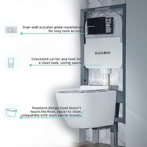 Casta Diva In-Wall Toilet Combo Set Incl. Wall Hung Toilet Bowl and Seat, Toilet Tank and Carrier System, For 2x4 / 2x6 Studs