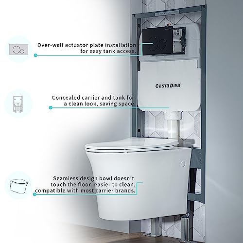 Casta Diva In-Wall Toilet Combo Set Incl. Wall Hung Toilet Bowl & Seat, Wall Tank and Carrier System, For 2x4 / 2x6 Studs