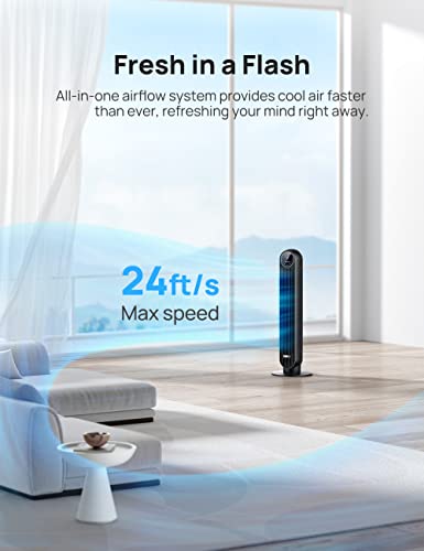 Dreo Smart Tower Fans that Blow Cold Air, 90° Oscillating Fans for Indoors, 26ft/s Velocity Quiet Floor Fan & Tower Fan with Remote, Smart Oscillating Quiet Fans for Bedroom, Bladeless