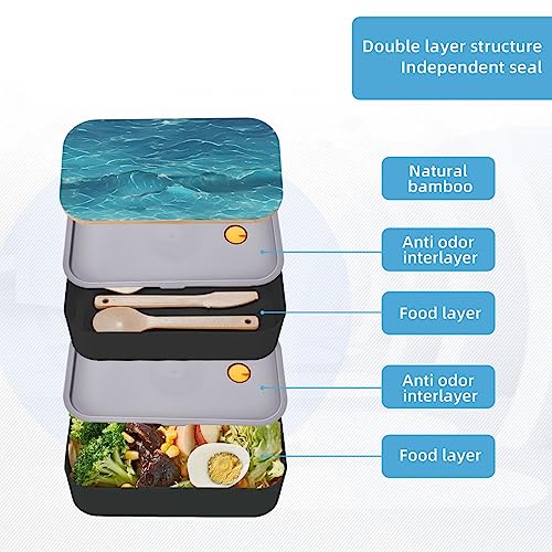 The Deep Blue Sea Adult Lunch Box, Bento Box, With Cutlery Set Of 3, 2 Compartments, Rectangular, Lunch Box For Adults