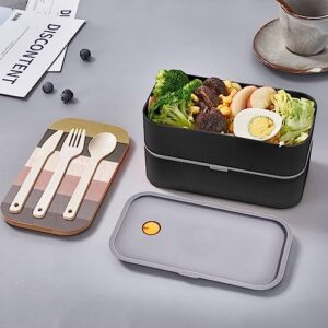 A Warm And Rustic Colour Scheme Adult Lunch Box, Bento Box, With Cutlery Set Of 3, 2 Compartments, Rectangular, Lunch Box For Adults