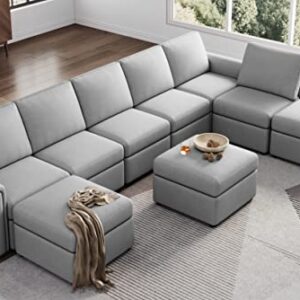 LINSY HOME Modular Sectional Sofa, Oversized Sectional Couch with Storage, Ottomans, Modular Sectional Sleeper Sofa with Memory Foam, 9 Seat U Shape Sofa Set for Living Room, Grey