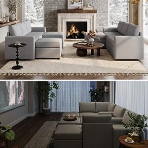 LINSY HOME Modular Sectional Sofa, Oversized Sectional Couch with Storage, Ottomans, Modular Sectional Sleeper Sofa with Memory Foam, 9 Seat U Shape Sofa Set for Living Room, Grey