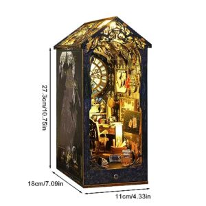 DIY Book Nook Kit, 3D Wooden Puzzle Booknook, Dollhouse Miniature Detective Agency Kits, Bookshelf Insert Decor Alley with LED Light, Assembled Bookends Crafts for Kids/Adults