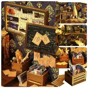 DIY Book Nook Kit, 3D Wooden Puzzle Booknook, Dollhouse Miniature Detective Agency Kits, Bookshelf Insert Decor Alley with LED Light, Assembled Bookends Crafts for Kids/Adults