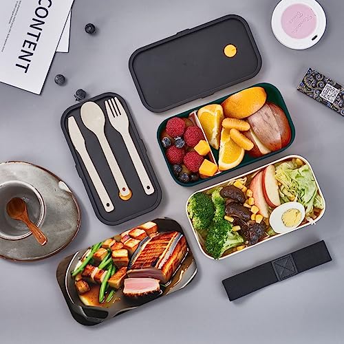 Delicious Grilled Meat Adult Lunch Box, Bento Box, With Cutlery Set Of 3, 2 Compartments, Rectangular, Lunch Box For Adults