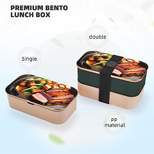 Delicious Grilled Meat Adult Lunch Box, Bento Box, With Cutlery Set Of 3, 2 Compartments, Rectangular, Lunch Box For Adults