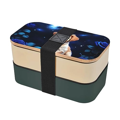 Puppy Blue Rose Adult Lunch Box, Bento Box, With Cutlery Set Of 3, 2 Compartments, Rectangular, Lunch Box For Adults