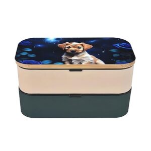 Puppy Blue Rose Adult Lunch Box, Bento Box, With Cutlery Set Of 3, 2 Compartments, Rectangular, Lunch Box For Adults