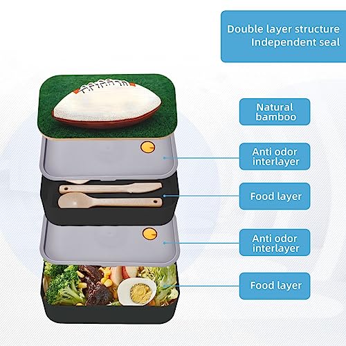 White Rugby Ball Adult Lunch Box, Bento Box, With Cutlery Set Of 3, 2 Compartments, Rectangular, Lunch Box For Adults