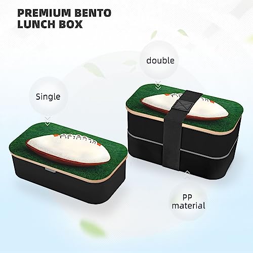 White Rugby Ball Adult Lunch Box, Bento Box, With Cutlery Set Of 3, 2 Compartments, Rectangular, Lunch Box For Adults