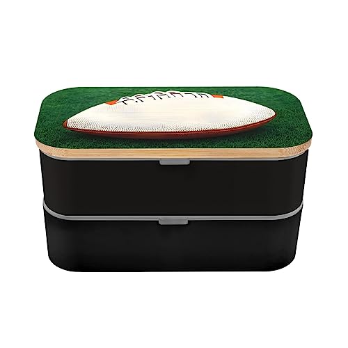 White Rugby Ball Adult Lunch Box, Bento Box, With Cutlery Set Of 3, 2 Compartments, Rectangular, Lunch Box For Adults