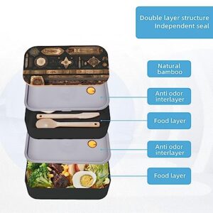 Bohemian Style Adult Lunch Box, Bento Box, With Cutlery Set Of 3, 2 Compartments, Rectangular, Lunch Box For Adults