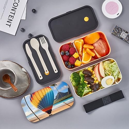 Hawaii Hot Air Balloon Adult Lunch Box, Bento Box, With Cutlery Set Of 3, 2 Compartments, Rectangular, Lunch Box For Adults