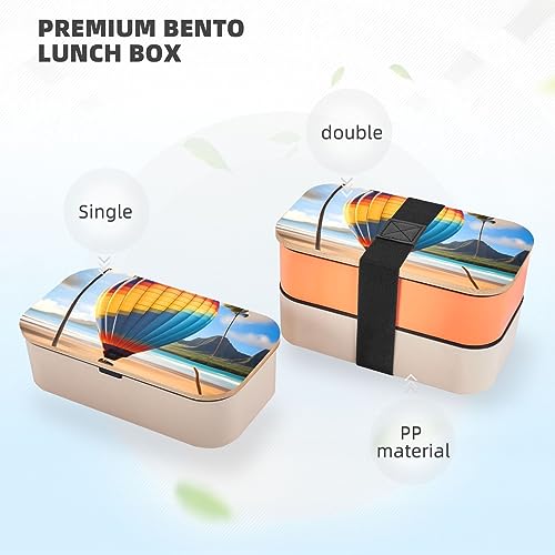 Hawaii Hot Air Balloon Adult Lunch Box, Bento Box, With Cutlery Set Of 3, 2 Compartments, Rectangular, Lunch Box For Adults