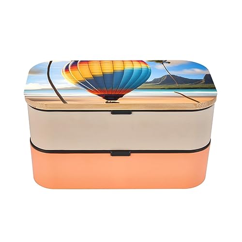 Hawaii Hot Air Balloon Adult Lunch Box, Bento Box, With Cutlery Set Of 3, 2 Compartments, Rectangular, Lunch Box For Adults