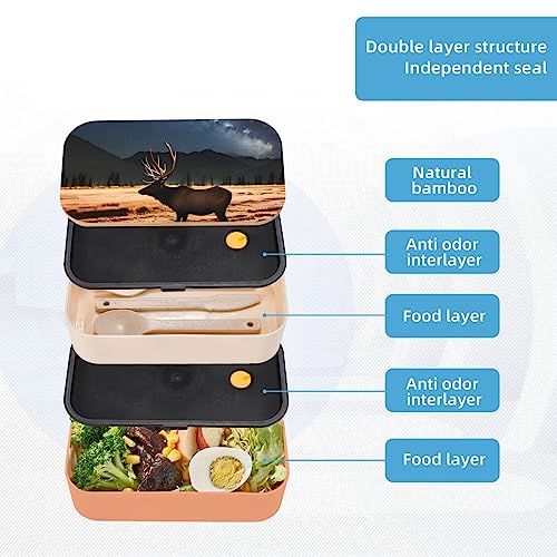 Elk In The Meadow Adult Lunch Box, Bento Box, With Cutlery Set Of 3, 2 Compartments, Rectangular, Lunch Box For Adults