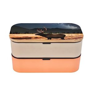 Elk In The Meadow Adult Lunch Box, Bento Box, With Cutlery Set Of 3, 2 Compartments, Rectangular, Lunch Box For Adults