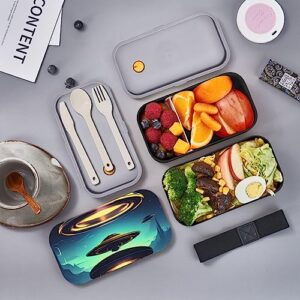 Spacecraft Descend Adult Lunch Box, Bento Box, With Cutlery Set Of 3, 2 Compartments, Rectangular, Lunch Box For Adults