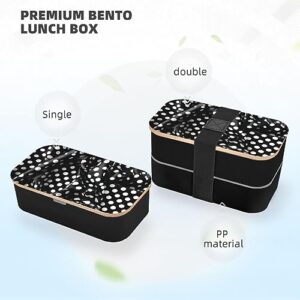 Black And White Corrugated Dots Adult Lunch Box, Bento Box, With Cutlery Set Of 3, 2 Compartments, Rectangular, Lunch Box For Adults