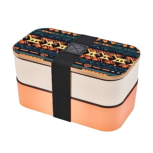 African Tribal Ethnic Texture Adult Lunch Box, Bento Box, With Cutlery Set Of 3, 2 Compartments, Rectangular, Lunch Box For Adults