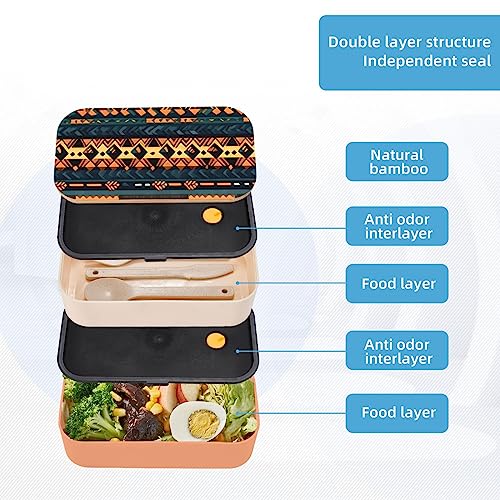 African Tribal Ethnic Texture Adult Lunch Box, Bento Box, With Cutlery Set Of 3, 2 Compartments, Rectangular, Lunch Box For Adults