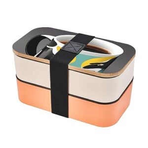 mug coffee adult lunch box, bento box, with cutlery set of 3, 2 compartments, rectangular, lunch box for adults