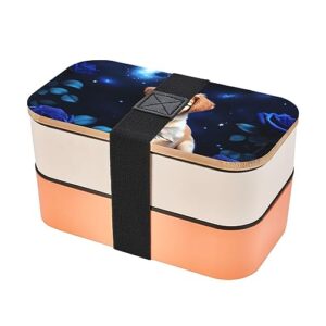 puppy blue rose adult lunch box, bento box, with cutlery set of 3, 2 compartments, rectangular, lunch box for adults