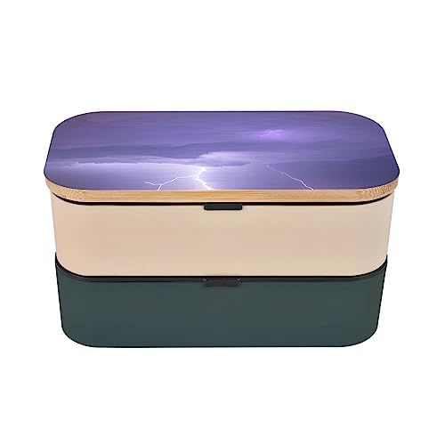 Lightning Storm Adult Lunch Box, Bento Box, With Cutlery Set Of 3, 2 Compartments, Rectangular, Lunch Box For Adults