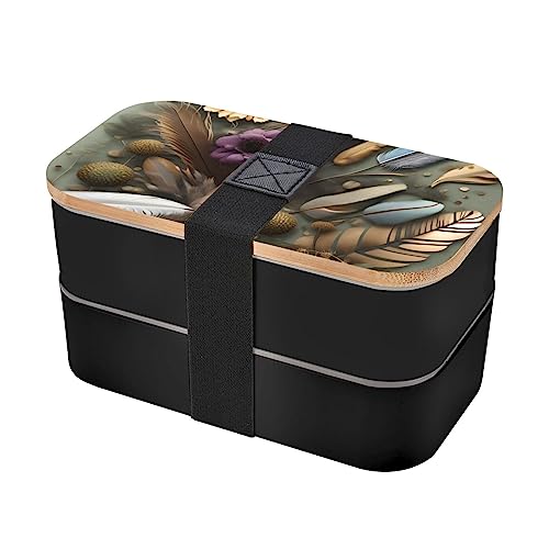 Feather Flower Adult Lunch Box, Bento Box, With Cutlery Set Of 3, 2 Compartments, Rectangular, Lunch Box For Adults