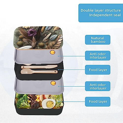 Feather Flower Adult Lunch Box, Bento Box, With Cutlery Set Of 3, 2 Compartments, Rectangular, Lunch Box For Adults