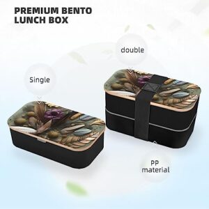 Feather Flower Adult Lunch Box, Bento Box, With Cutlery Set Of 3, 2 Compartments, Rectangular, Lunch Box For Adults