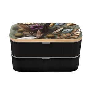 Feather Flower Adult Lunch Box, Bento Box, With Cutlery Set Of 3, 2 Compartments, Rectangular, Lunch Box For Adults