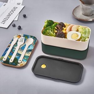 Cute Dinosaur Adult Lunch Box, Bento Box, With Cutlery Set Of 3, 2 Compartments, Rectangular, Lunch Box For Adults