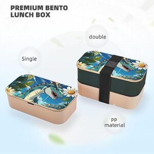 Cute Dinosaur Adult Lunch Box, Bento Box, With Cutlery Set Of 3, 2 Compartments, Rectangular, Lunch Box For Adults