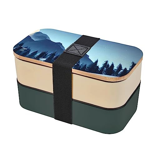 Snowy Forest Adult Lunch Box, Bento Box, With Cutlery Set Of 3, 2 Compartments, Rectangular, Lunch Box For Adults