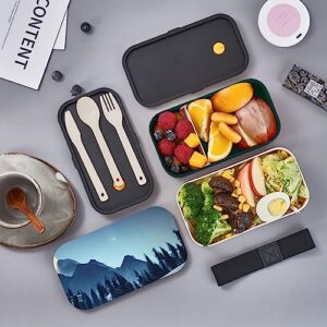 Snowy Forest Adult Lunch Box, Bento Box, With Cutlery Set Of 3, 2 Compartments, Rectangular, Lunch Box For Adults