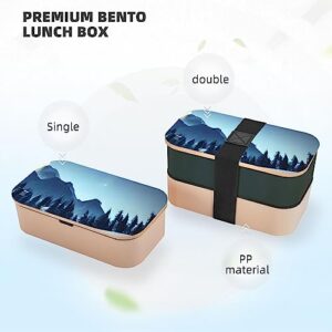 Snowy Forest Adult Lunch Box, Bento Box, With Cutlery Set Of 3, 2 Compartments, Rectangular, Lunch Box For Adults