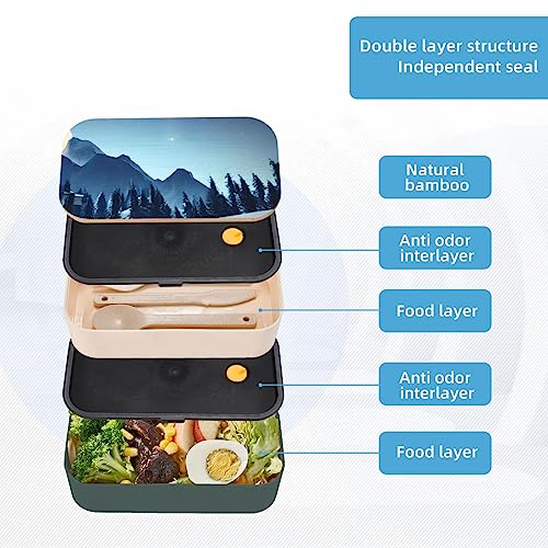 Snowy Forest Adult Lunch Box, Bento Box, With Cutlery Set Of 3, 2 Compartments, Rectangular, Lunch Box For Adults