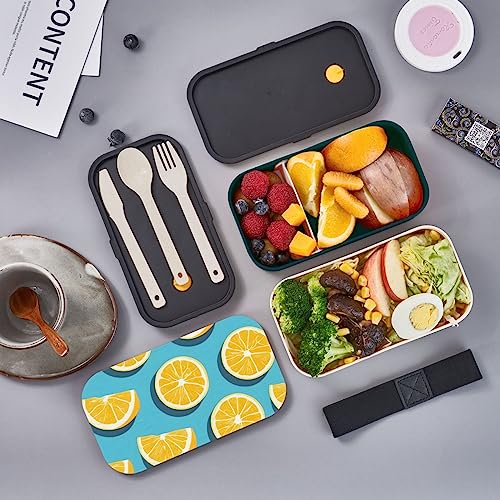 Lemon Wedges Adult Lunch Box, Bento Box, With Cutlery Set Of 3, 2 Compartments, Rectangular, Lunch Box For Adults