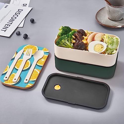 Lemon Wedges Adult Lunch Box, Bento Box, With Cutlery Set Of 3, 2 Compartments, Rectangular, Lunch Box For Adults